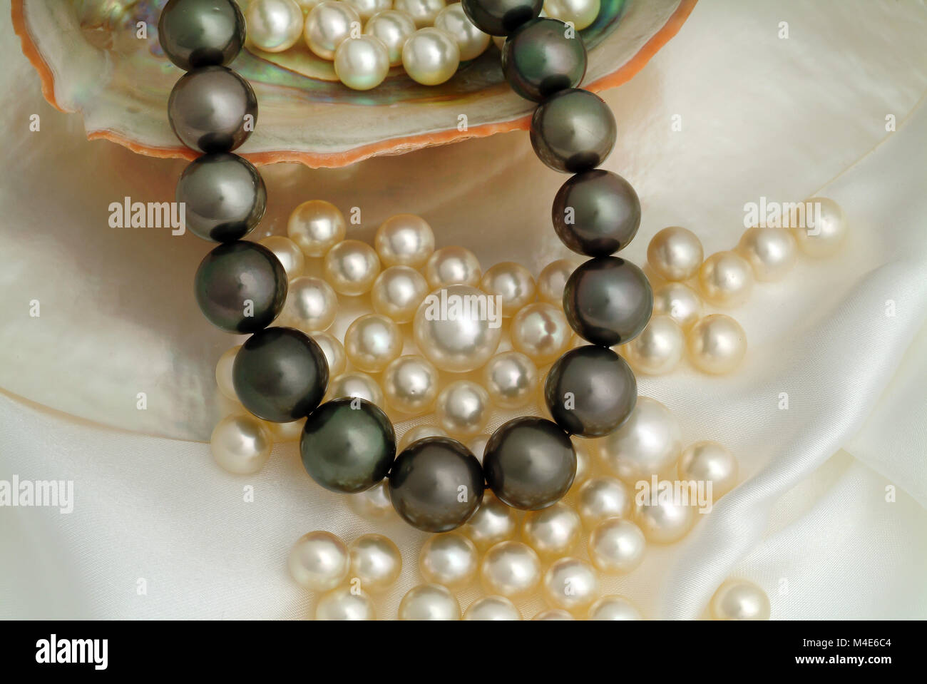 Black outh seas pinctada pearls string Stock Photo - Alamy