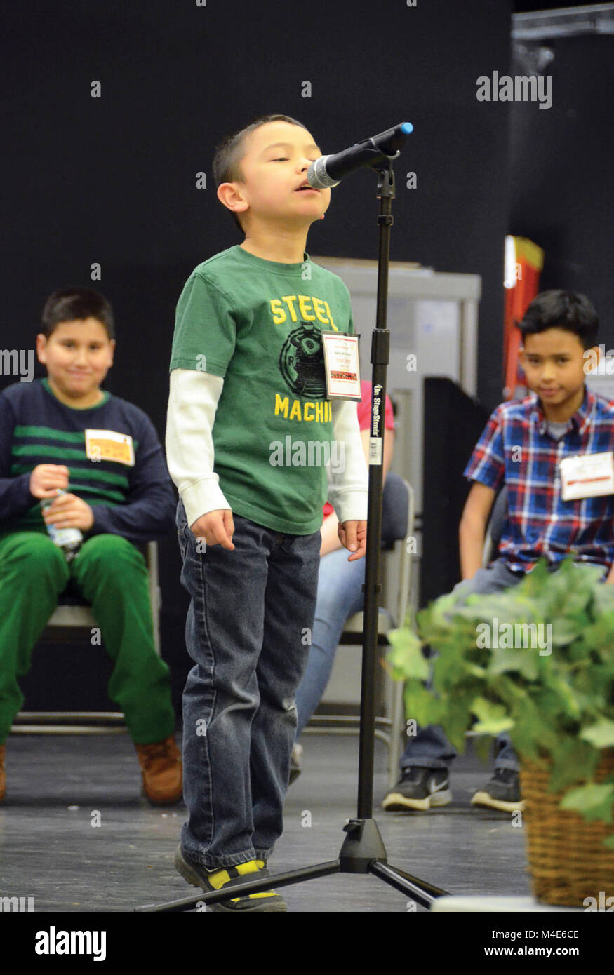 Second-grader Shaun Ingram, spells one of the words at the 2018 Vicenza ...