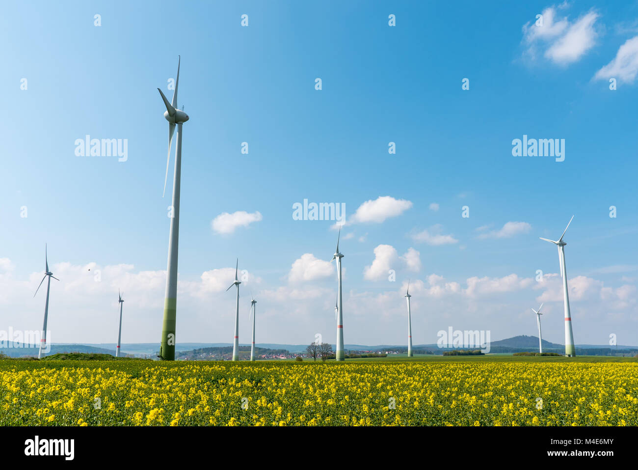 Wind farm in a blooming rapeseed field seen in Germany Stock Photo - Alamy