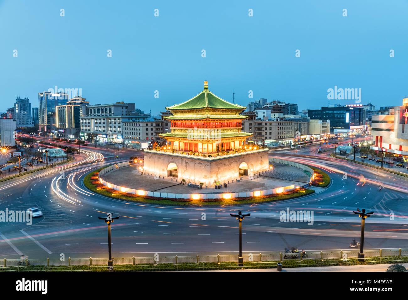 xian bell tower in nightfall Stock Photo - Alamy