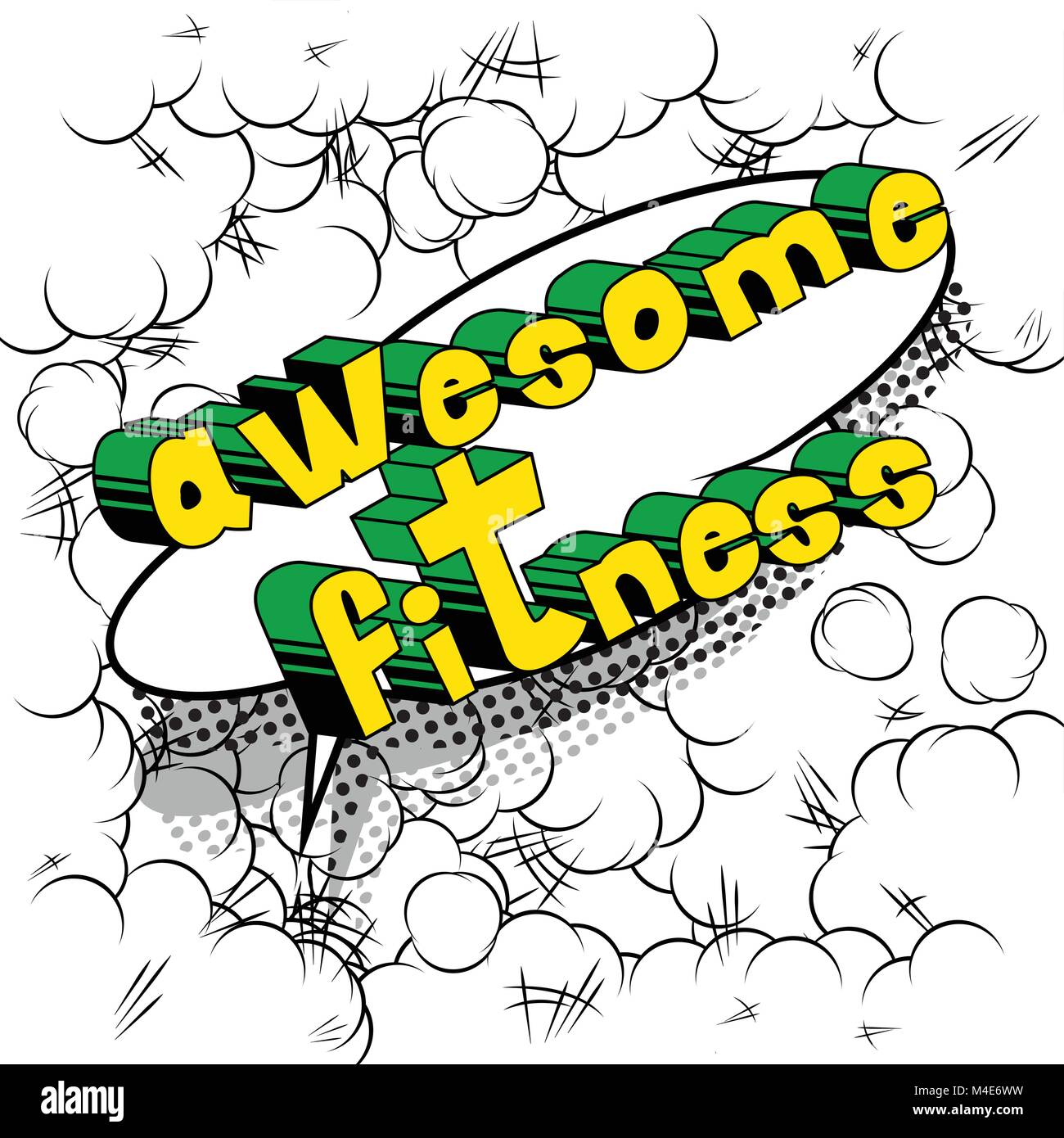 Awesome Fitness - Comic book style phrase on abstract background Stock ...