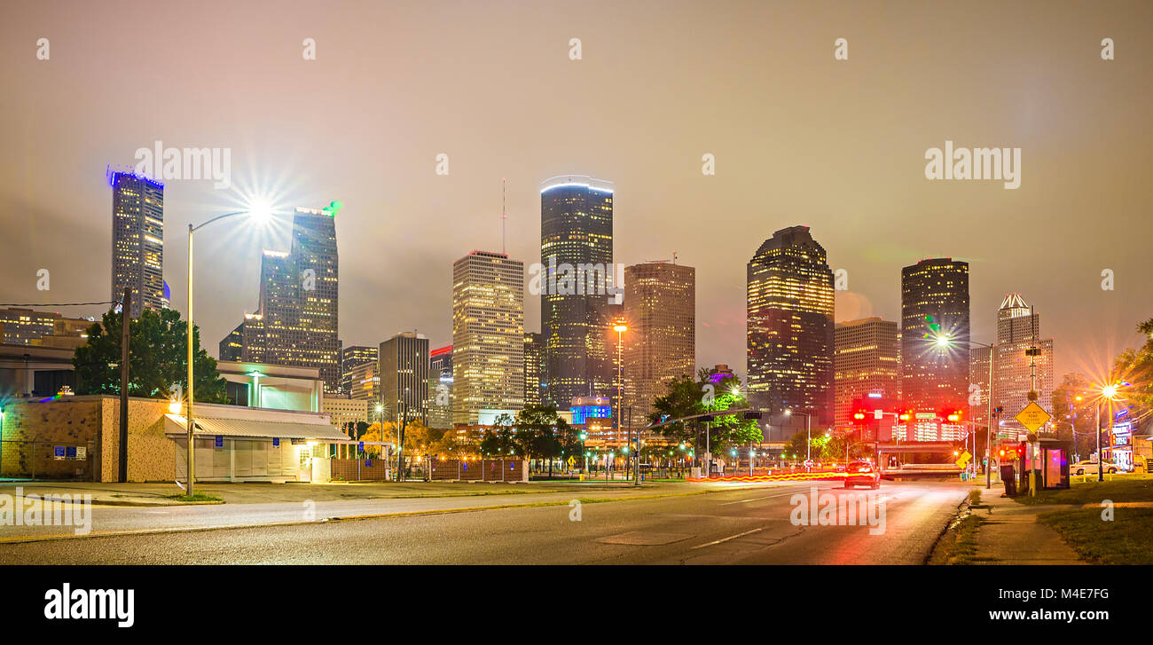 Houston Texas modern skyline at night Stock Photo - Alamy