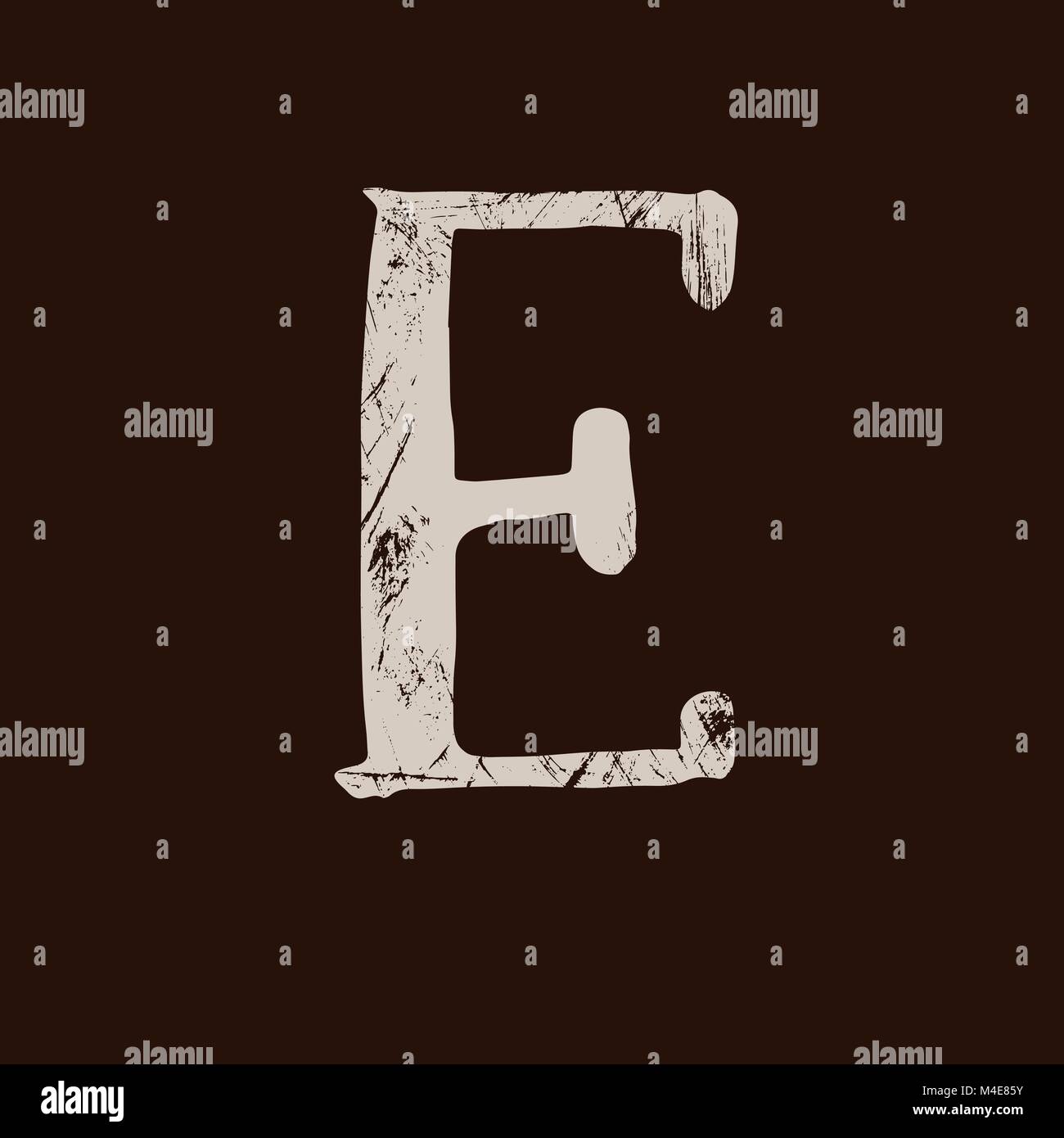 Letter E. Handwritten by dry brush. Rough strokes textured font. Vector ...
