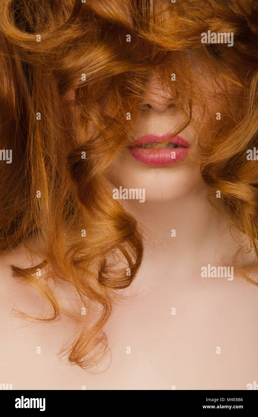 Woman face red lips hi-res stock photography and images - Alamy