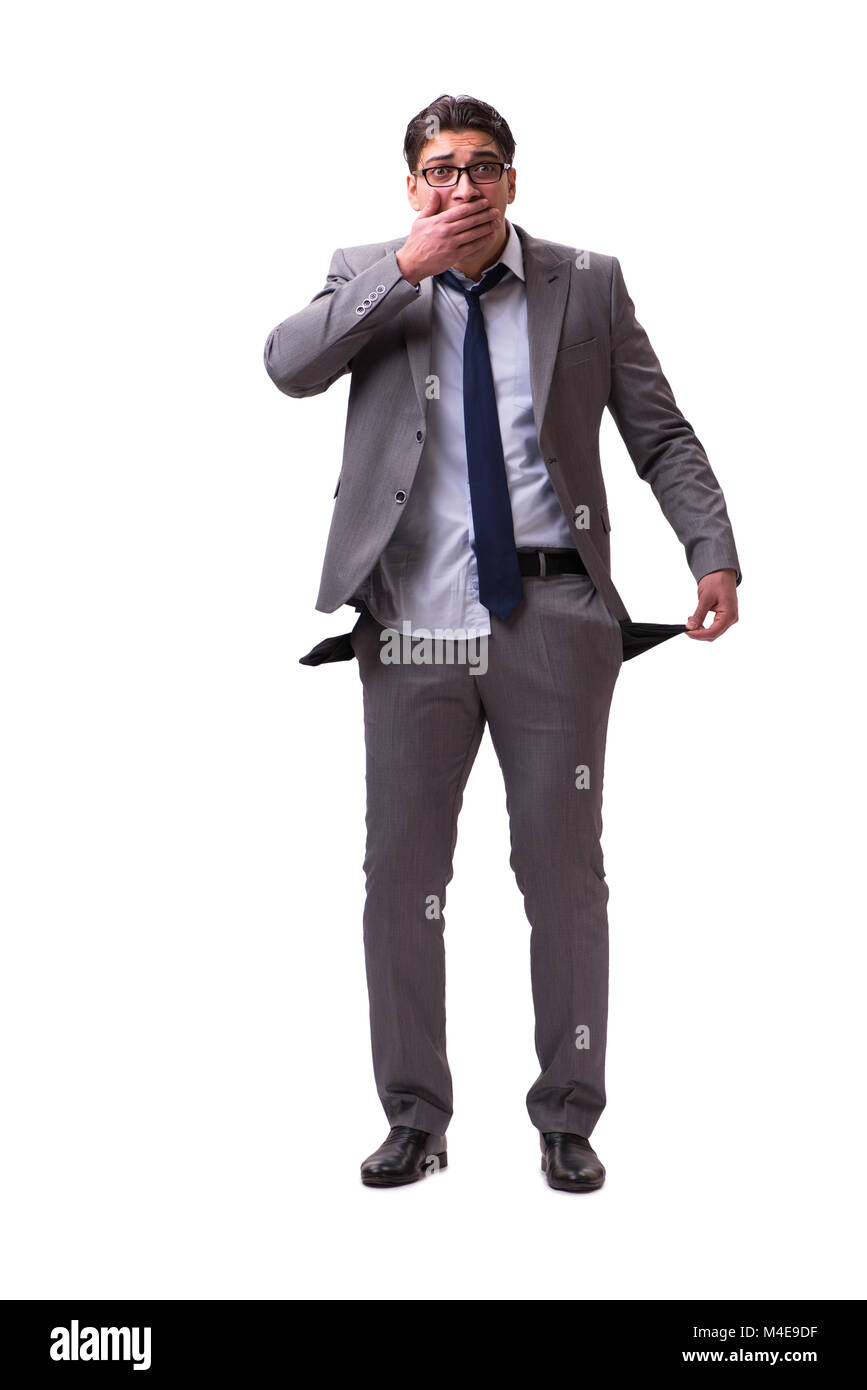 Bankrupt businessman isolated on white background Stock Photo - Alamy