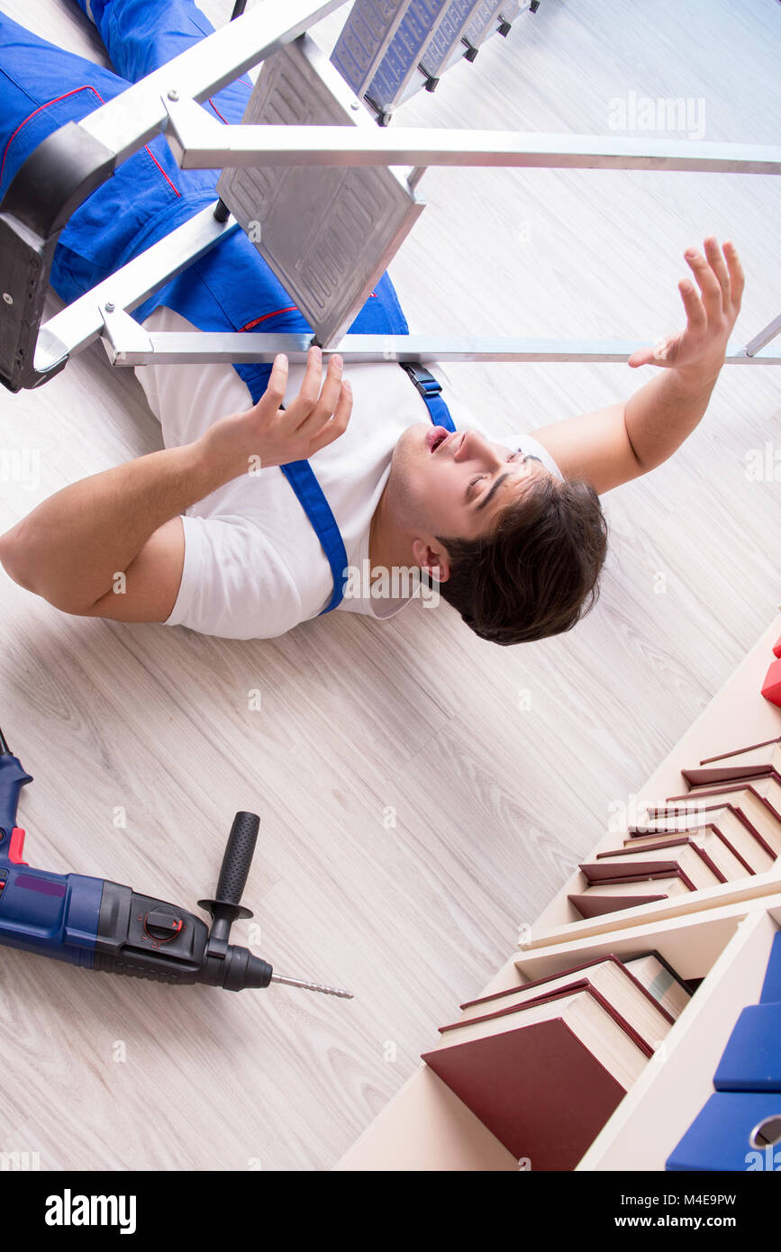 Unsafe behavior concept with falling worker Stock Photo - Alamy