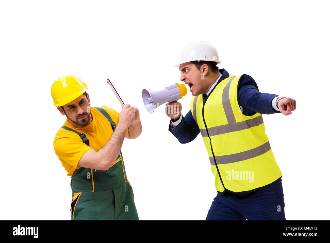 Two workers isolated on the white background Stock Photo - Alamy