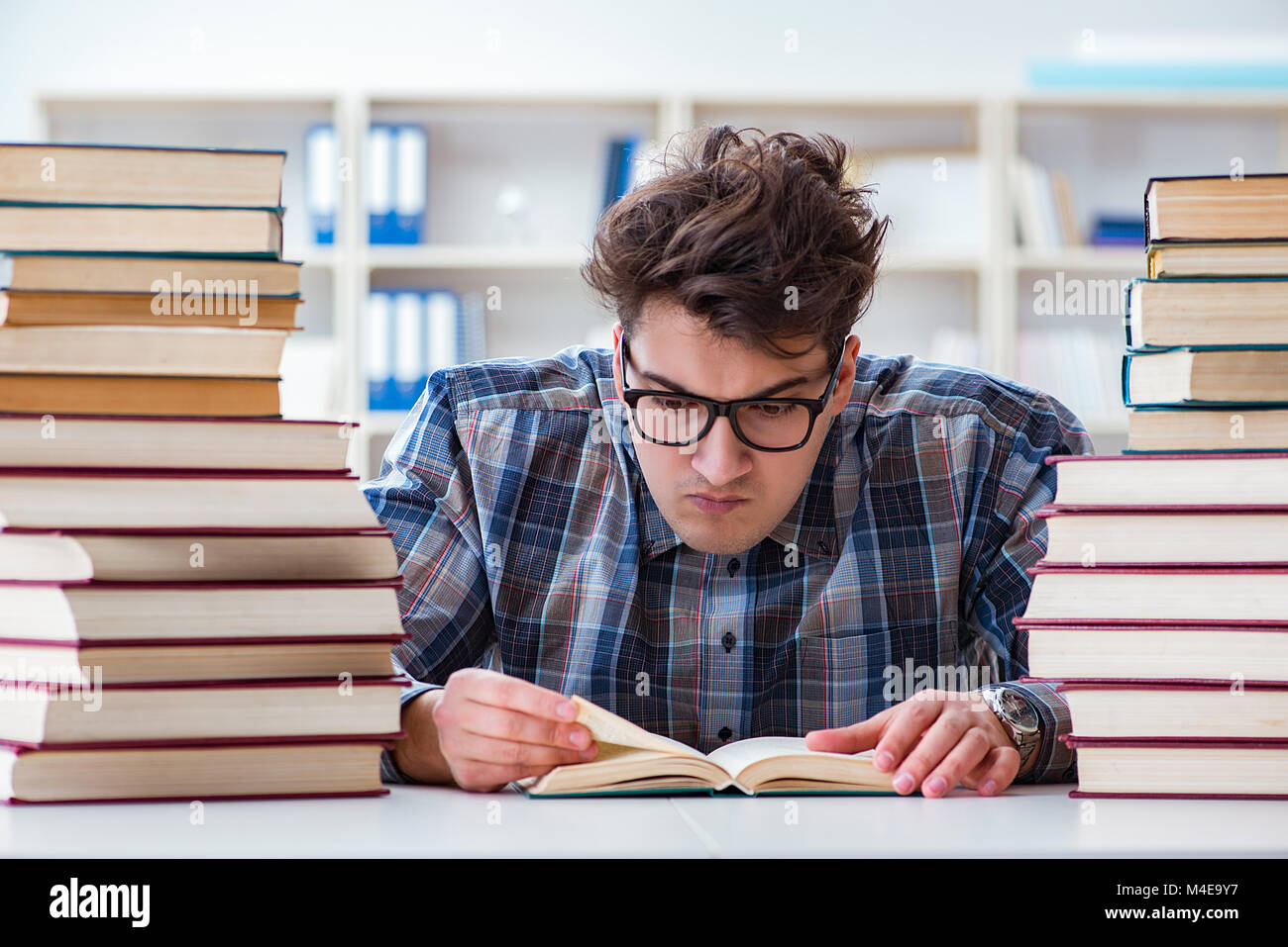 Nerd funny student preparing for university exams Stock Photo - Alamy