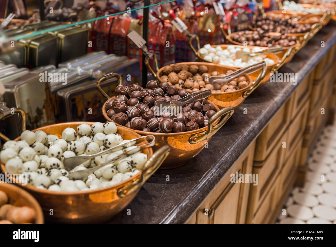 Chocolate sweets in shop Stock Photo - Alamy