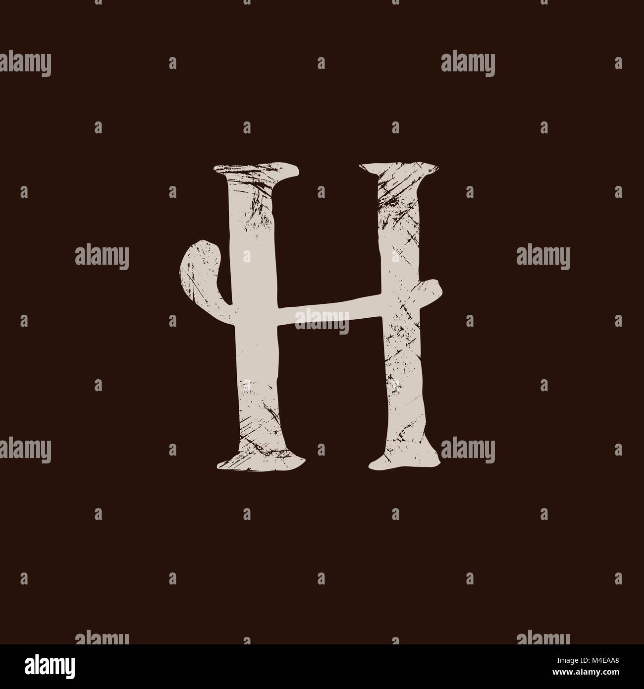 Letter H. Handwritten by dry brush. Rough strokes textured font. Vector ...