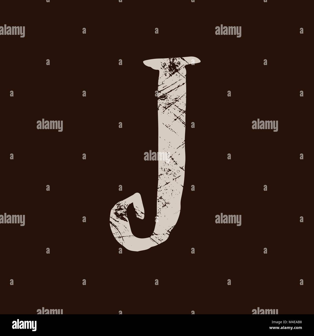 Letter J. Handwritten by dry brush. Rough strokes textured font. Vector ...