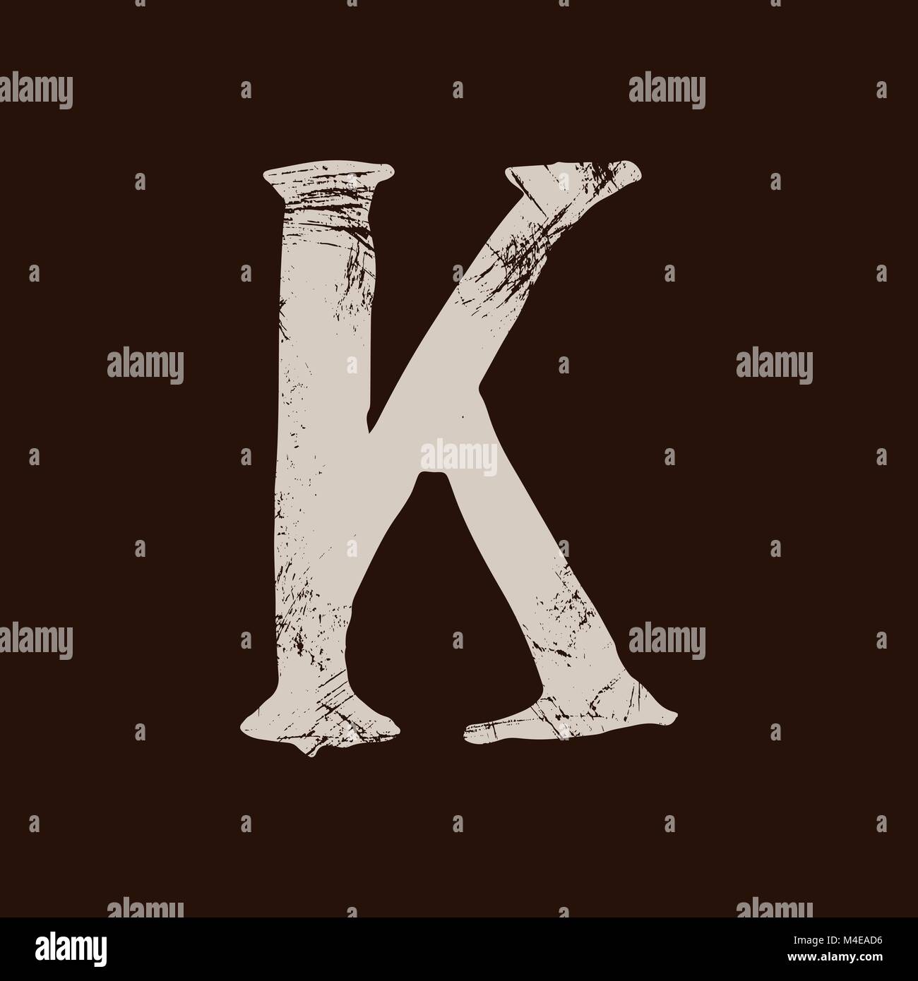 Letter K. Handwritten by dry brush. Rough strokes textured font. Vector ...
