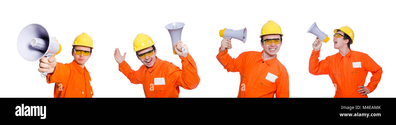 Loudspeaker construction hard hat Cut Out Stock Images & Pictures - Alamy