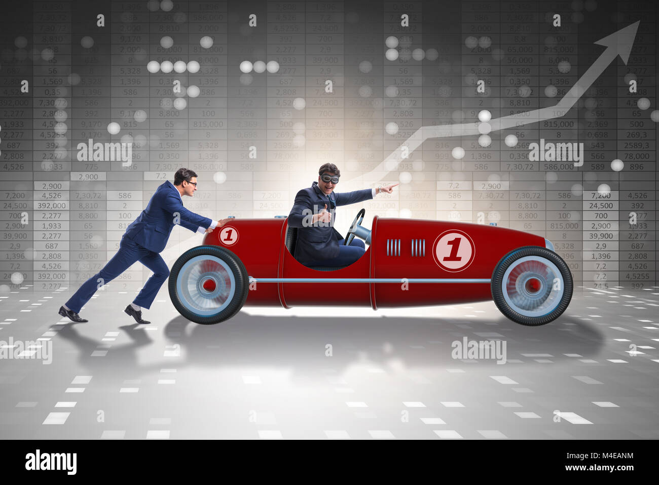 Businessman car pushing in teamwork concept Stock Photo - Alamy