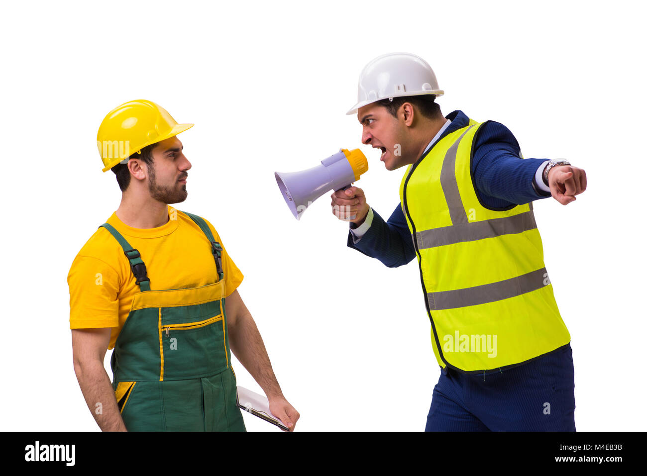 Two workers isolated on the white background Stock Photo - Alamy