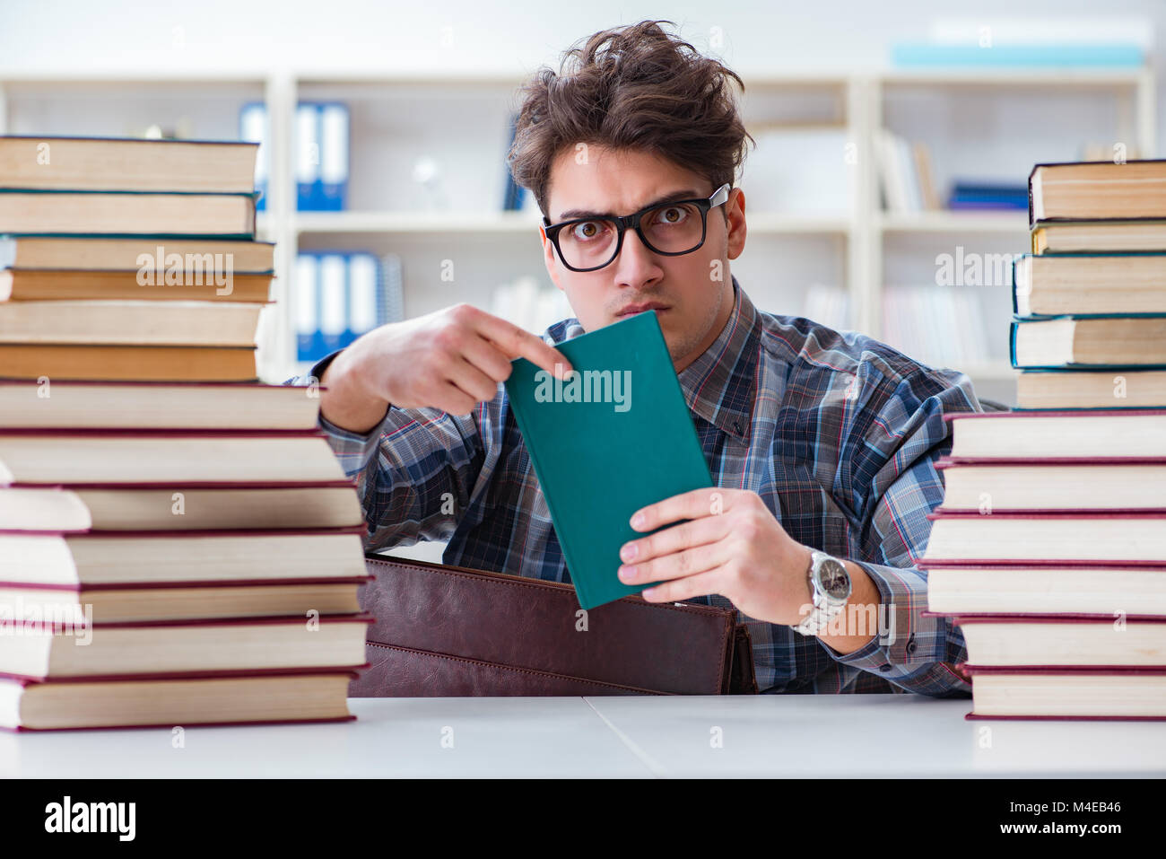 Nerd funny student preparing for university exams Stock Photo - Alamy