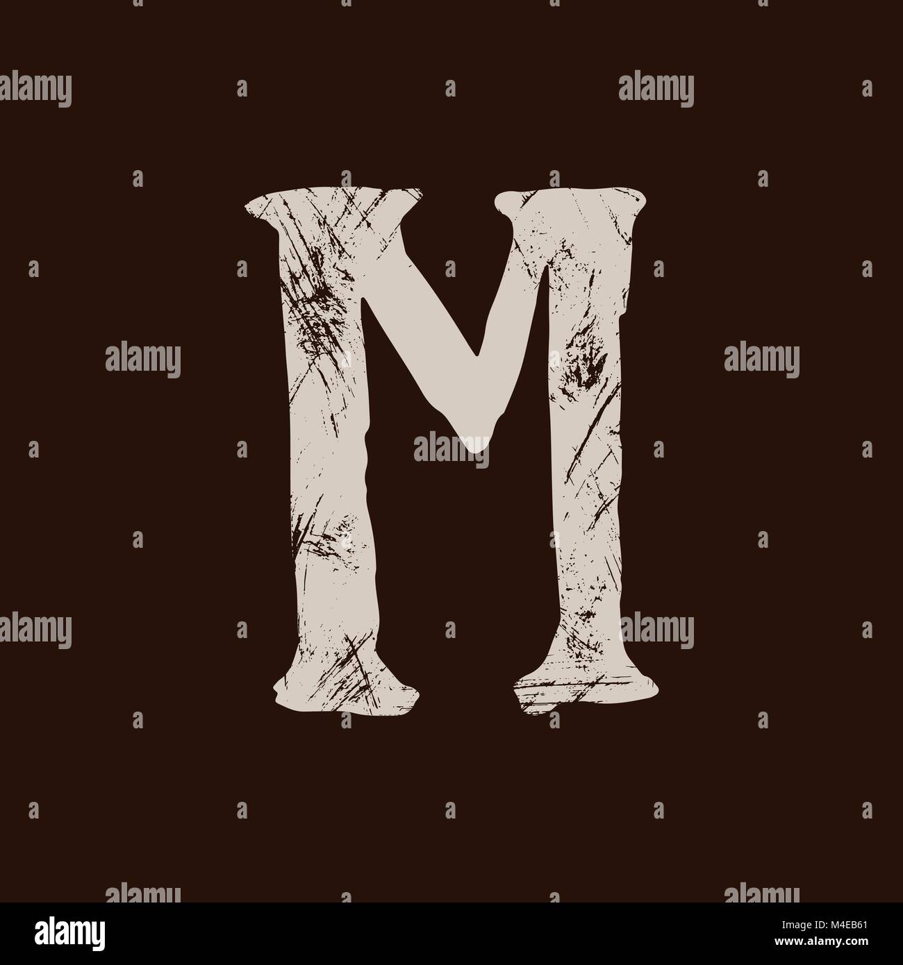 Letter M. Handwritten by dry brush. Rough strokes textured font. Vector ...