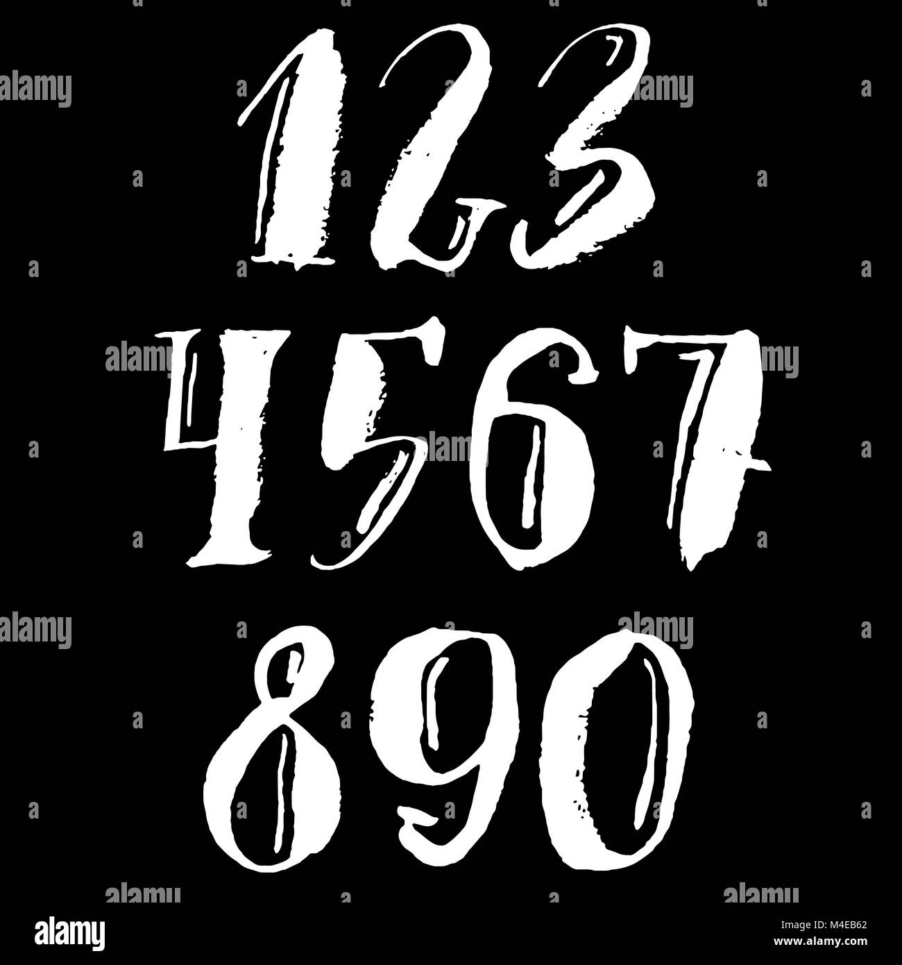 Set of calligraphic ink numbers. Textured brush lettering. Vector ...