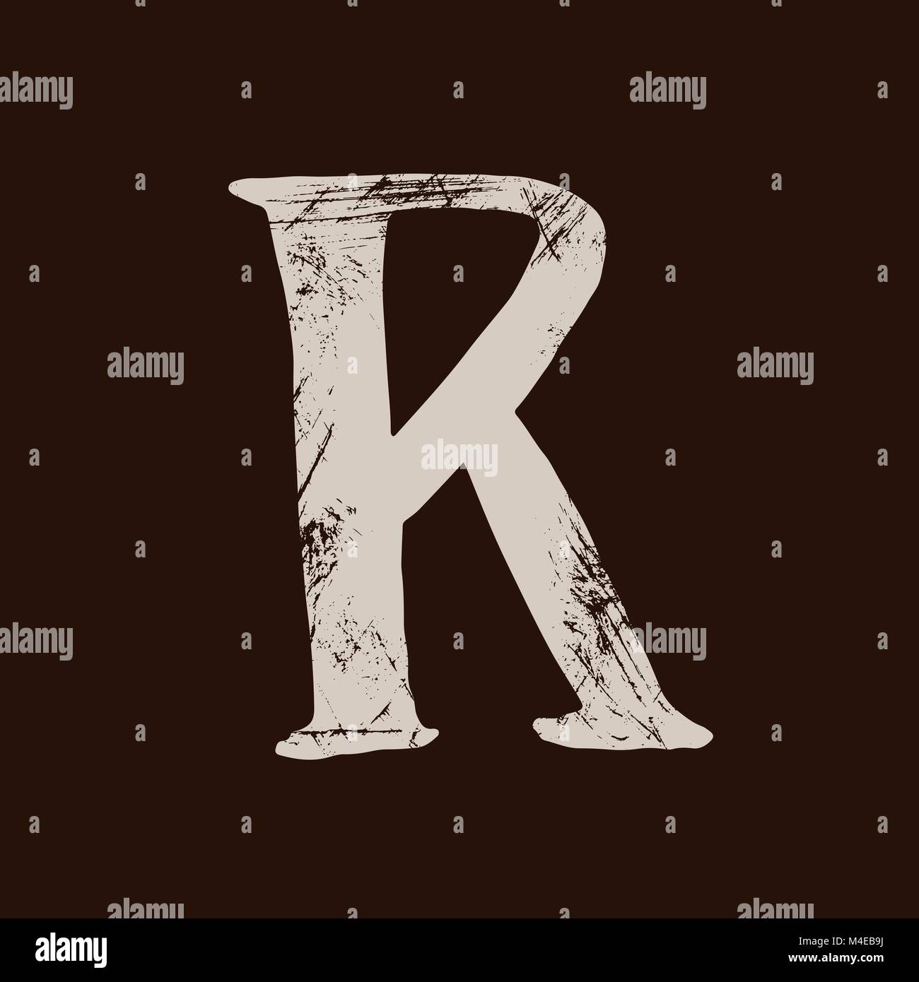 Letter R. Handwritten by dry brush. Rough strokes textured font. Vector ...