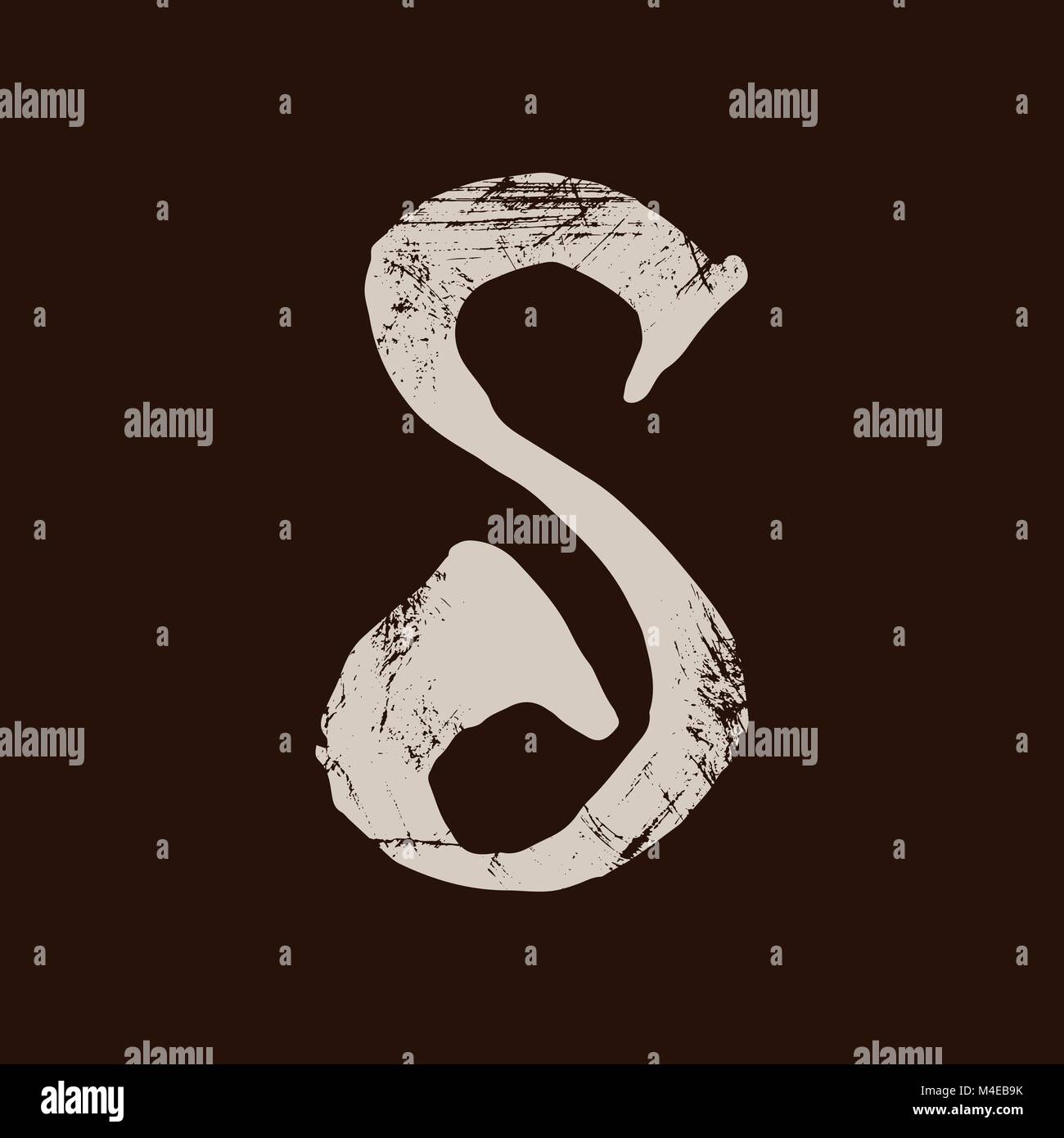 Letter S. Handwritten by dry brush. Rough strokes textured font. Vector ...