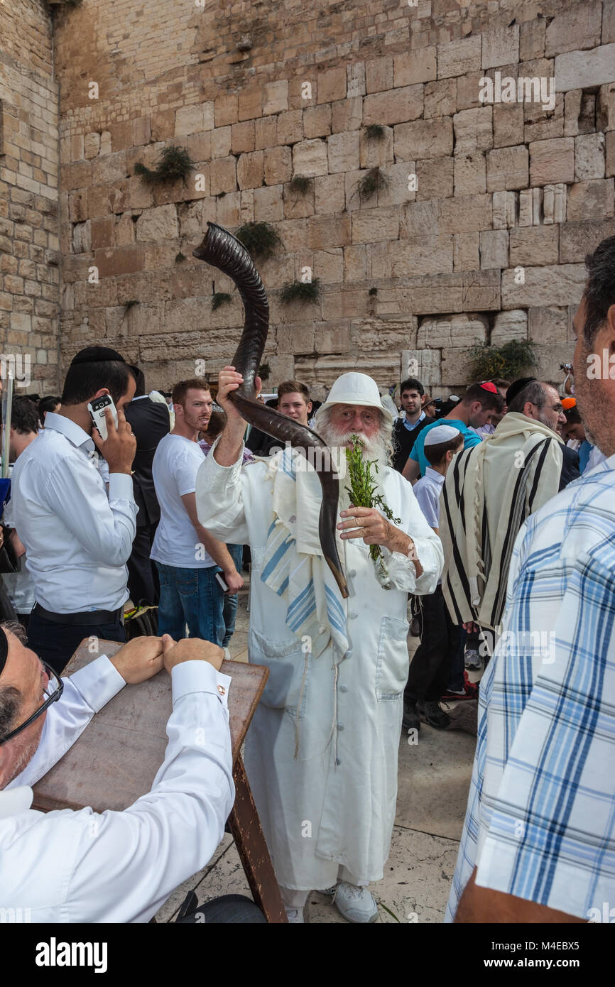 Elderly religious Jew with a Shofar Stock Photo - Alamy