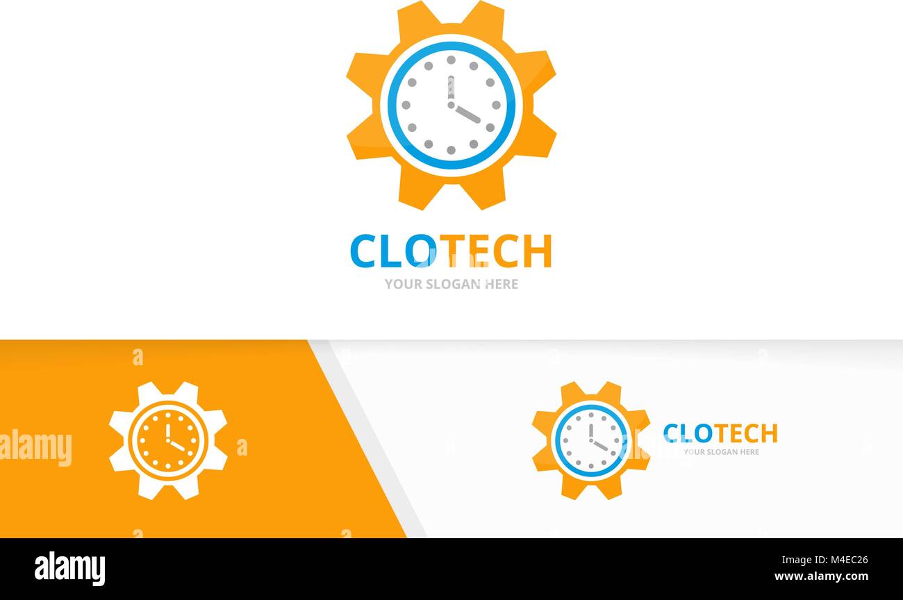 Vector clock and gear logo combination. Time and mechanic symbol or ...