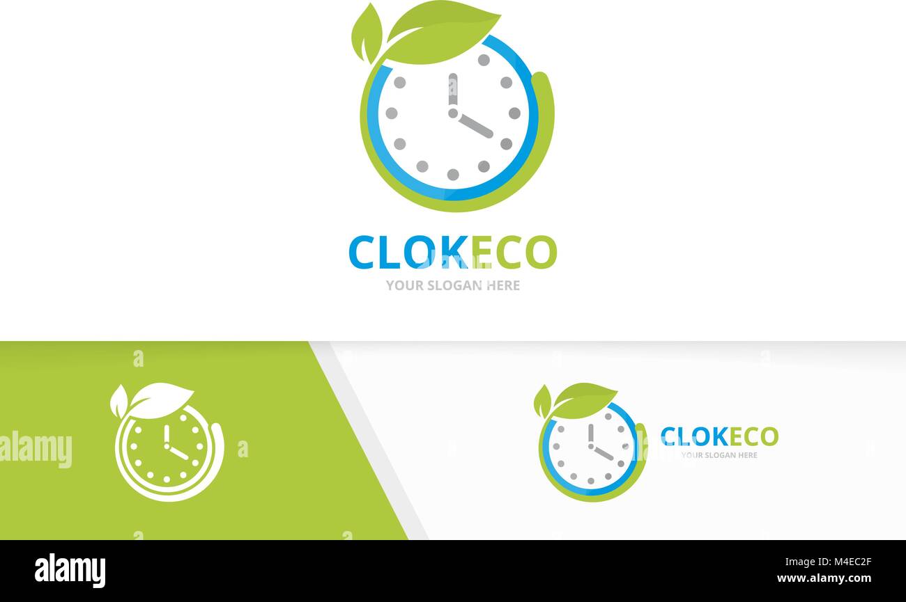 Vector clock and leaf logo combination. Time and eco symbol or icon ...