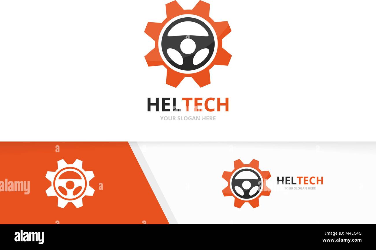 Vector car helm and gear logo combination. Steering wheel and mechanic ...