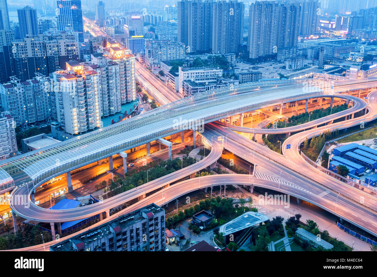 wuhan city interchange closeup in nightfall Stock Photo - Alamy