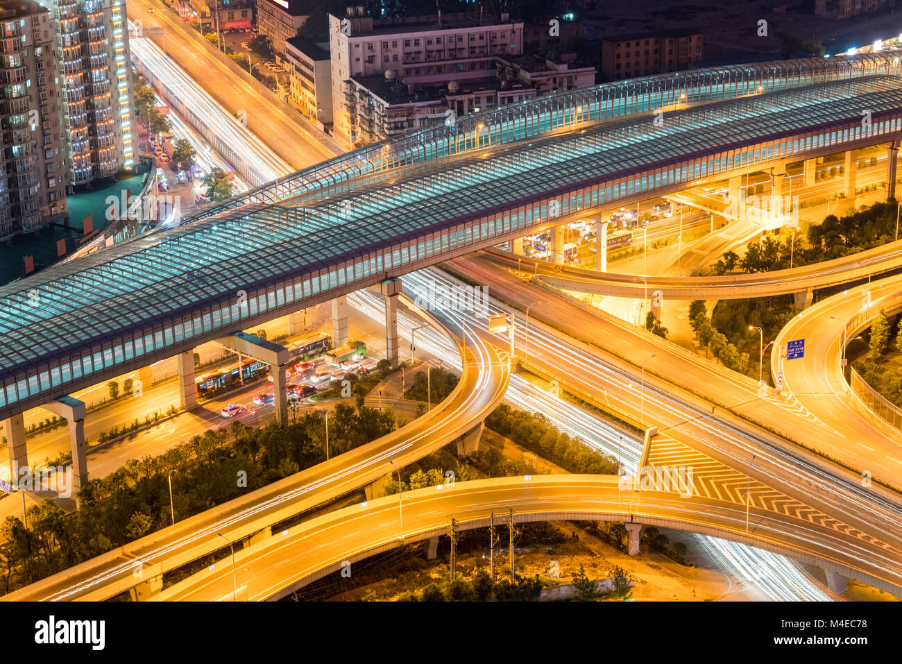 city interchange closeup at night Stock Photo - Alamy