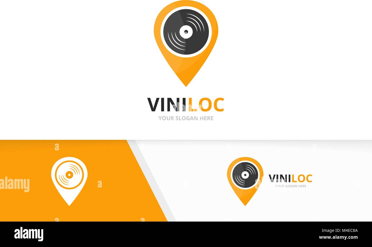 Vector vinyl and map pointer logo combination. Record and gps locator ...