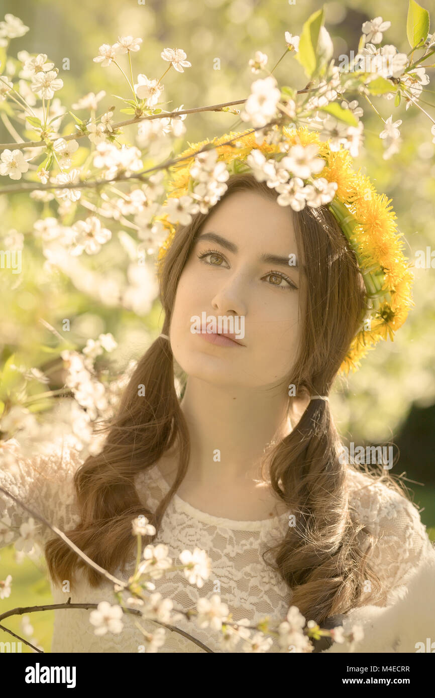 girl in spring flowers Stock Photo - Alamy