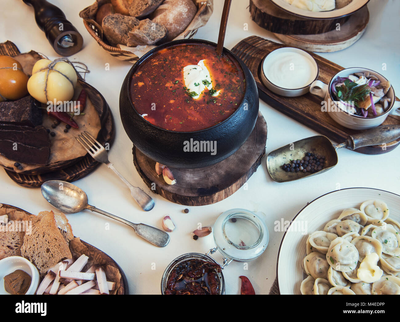 Russian borsch at pot Stock Photo - Alamy