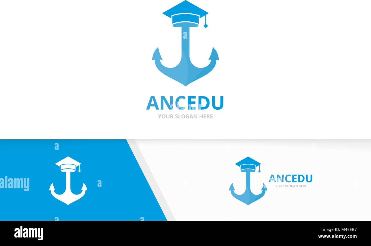 Vector graduate hat and anchor logo combination. Study and marine ...
