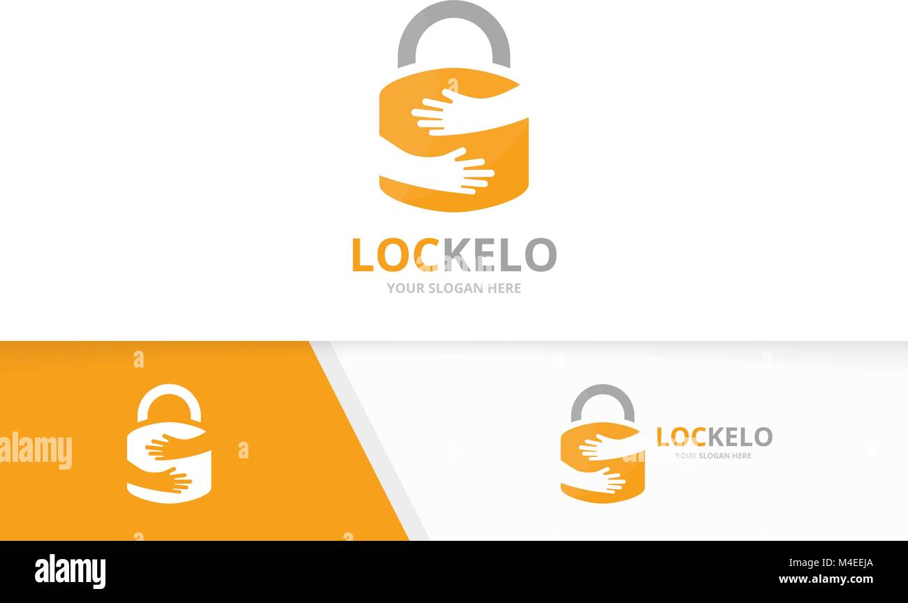 Vector lock and hands logo combination. Safe and embrace symbol or icon ...