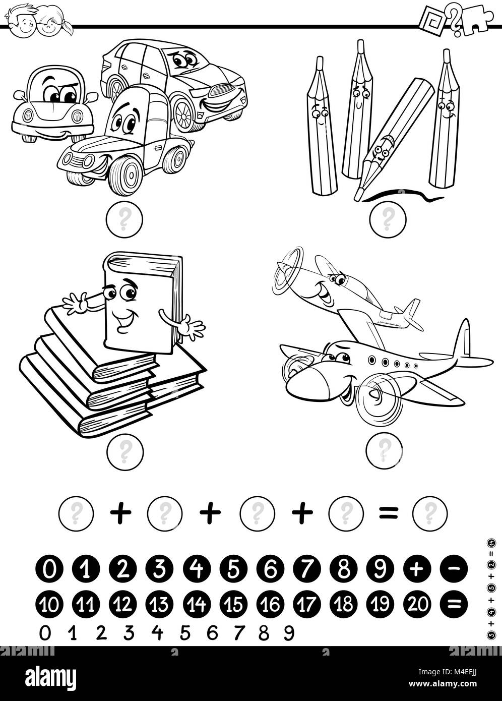 mathematical task coloring page Stock Photo - Alamy