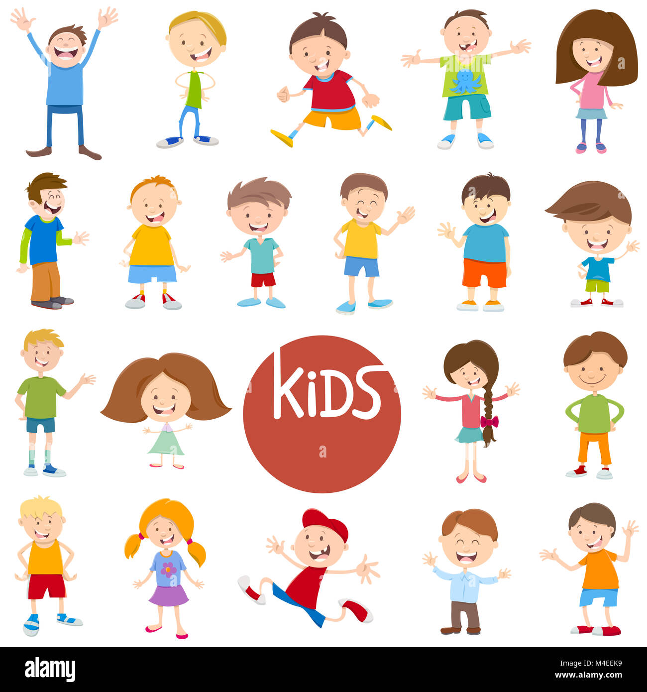 cartoon kid characters big set Stock Photo - Alamy