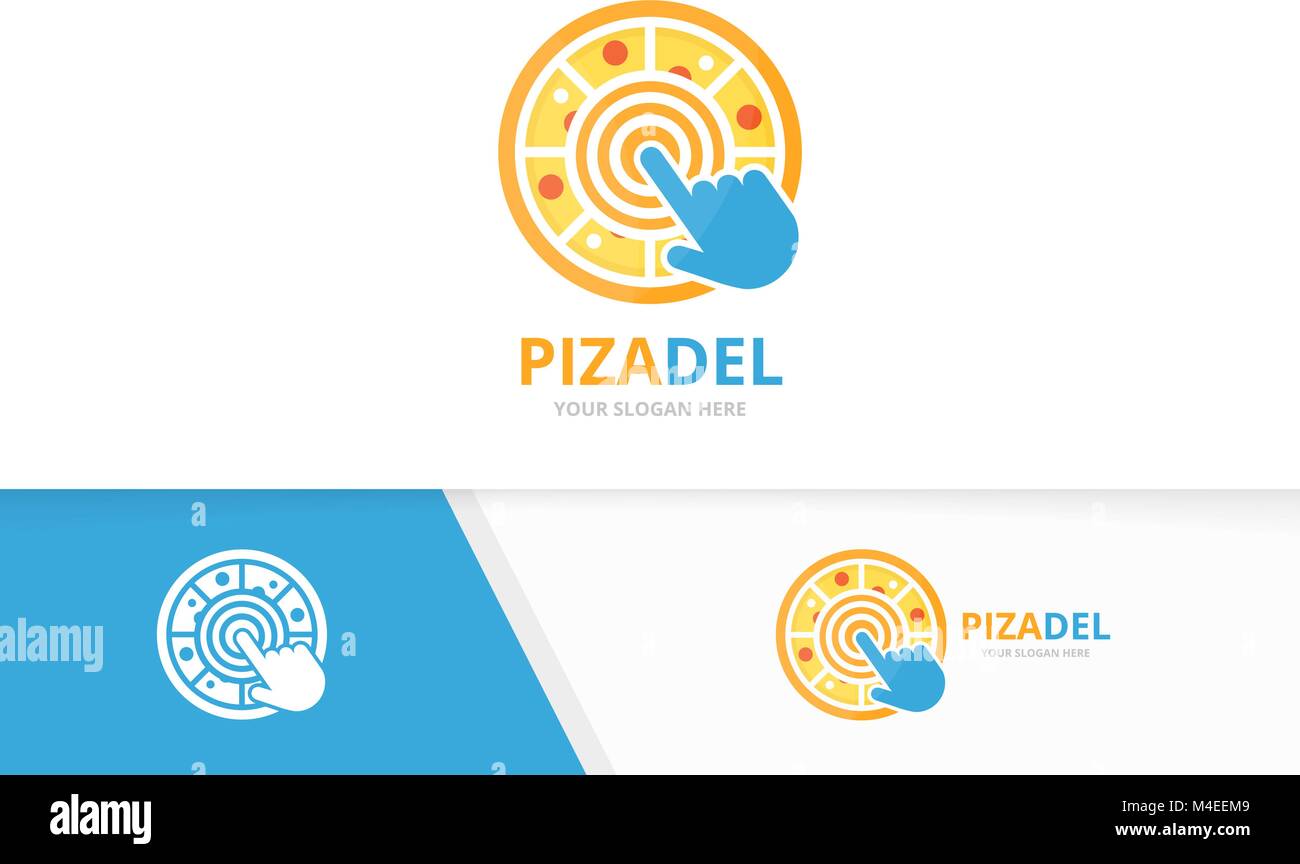 Vector pizza and click logo combination. Food and cursor symbol or icon ...
