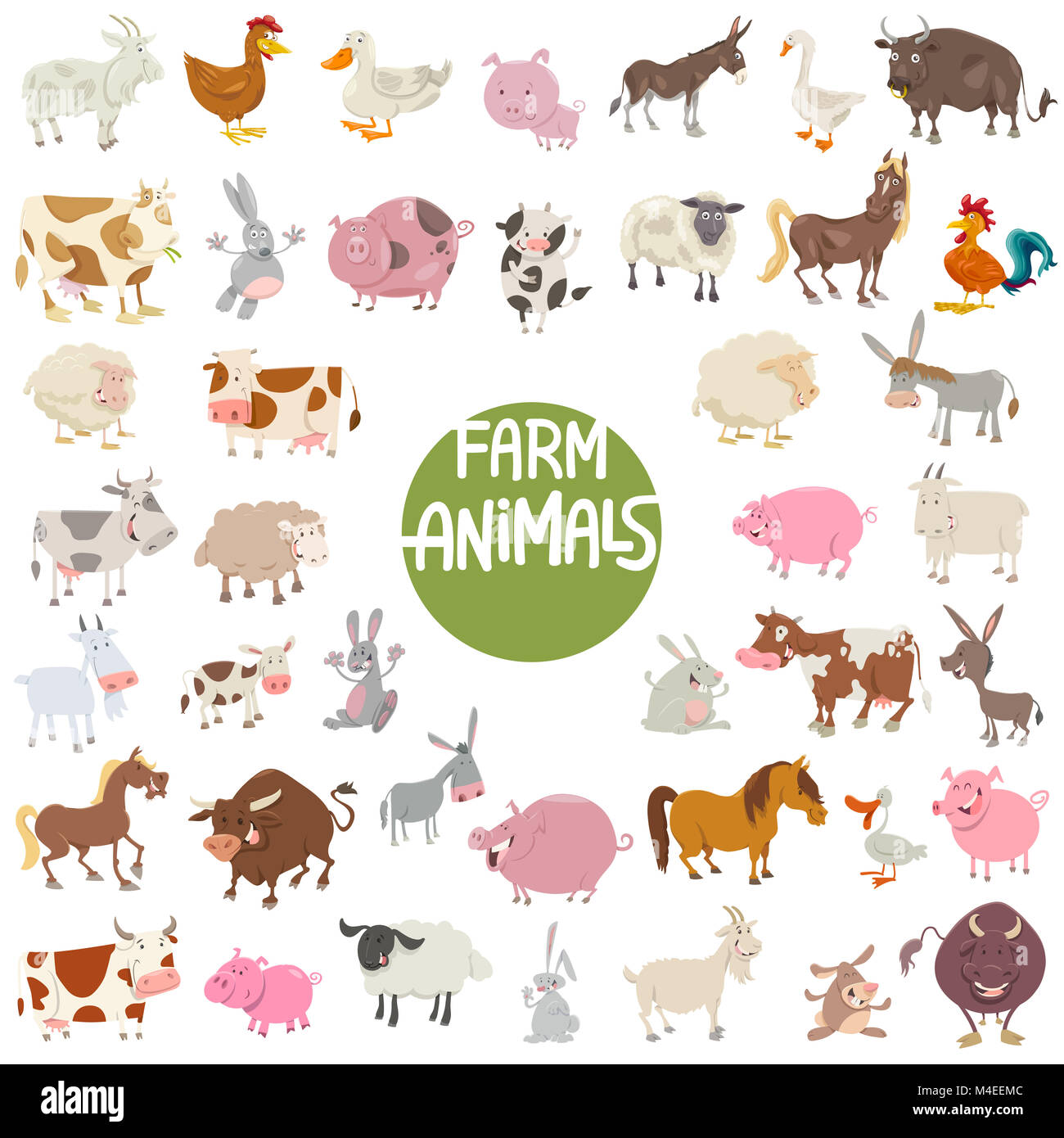 farm animal characters big set Stock Photo - Alamy