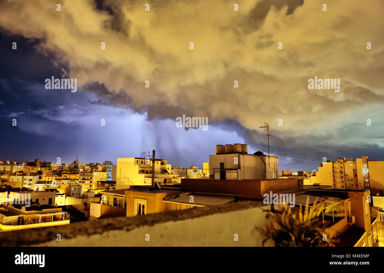 Lightning storm over city, Palma, Majorca, Balearic Islands, Spain ...
