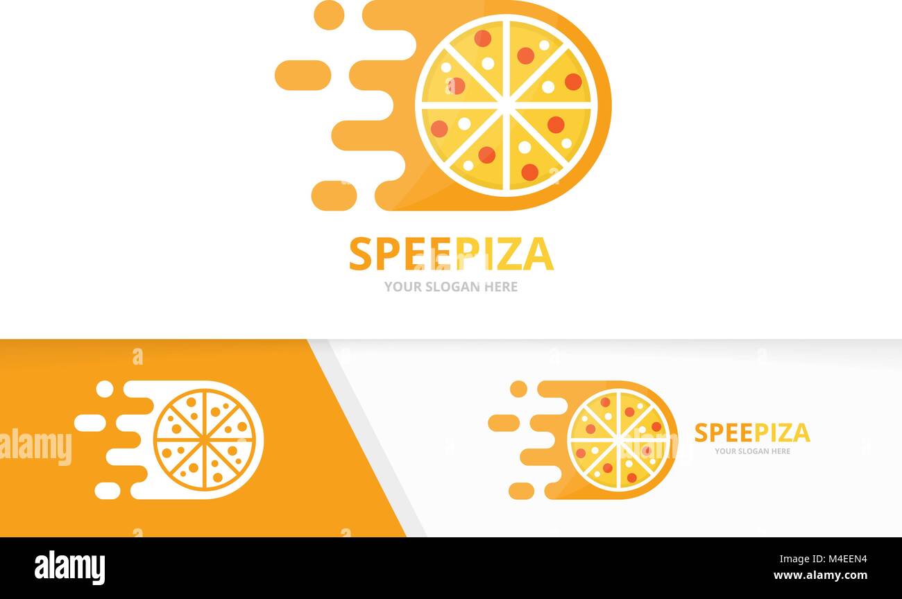 Vector fast pizza logo combination. Speed food symbol or icon. Unique ...