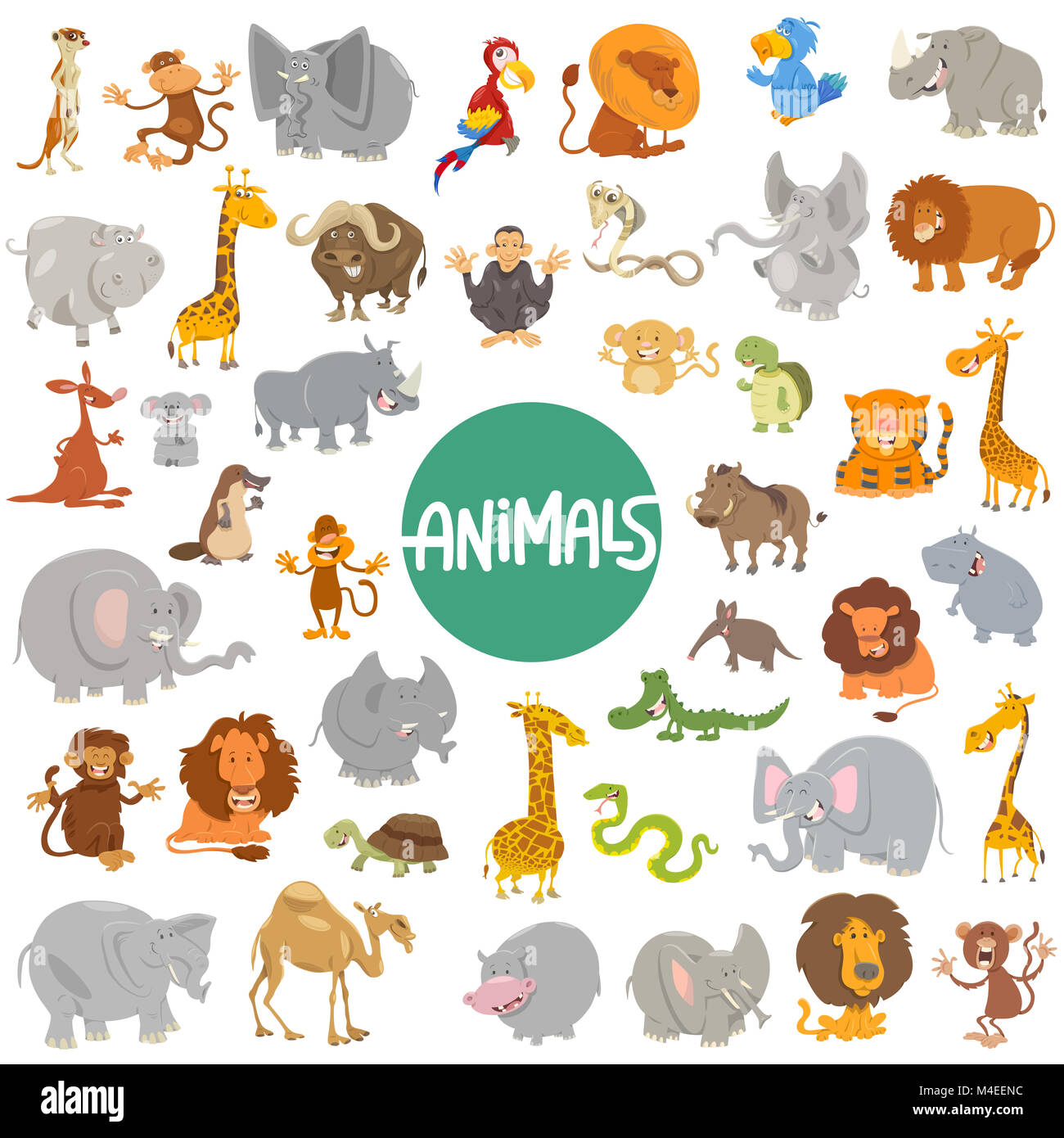 cartoon animal characters big set Stock Photo - Alamy