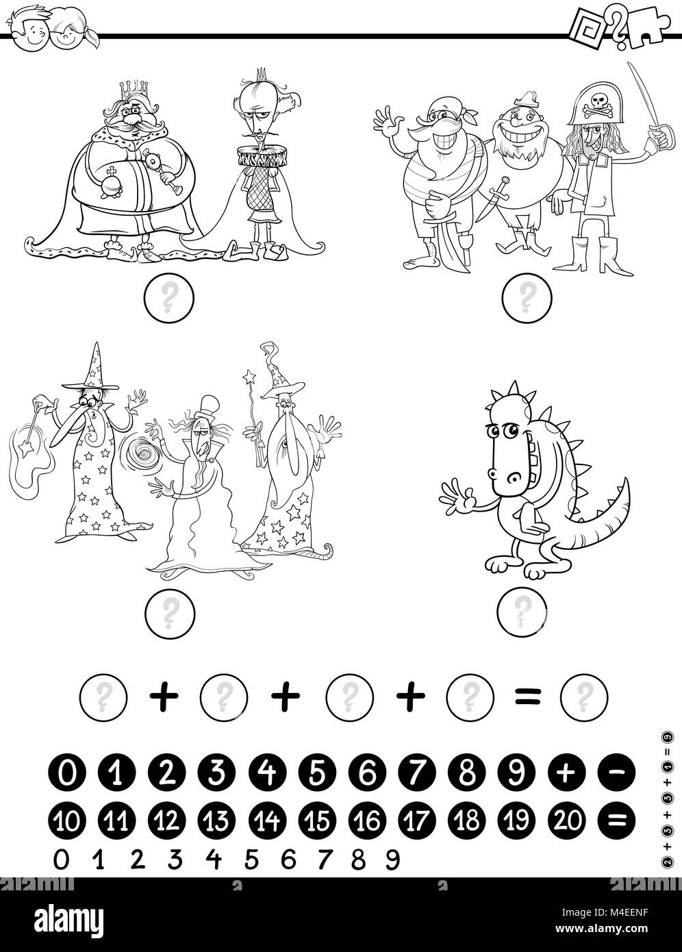 maths educational game coloring page Stock Photo - Alamy