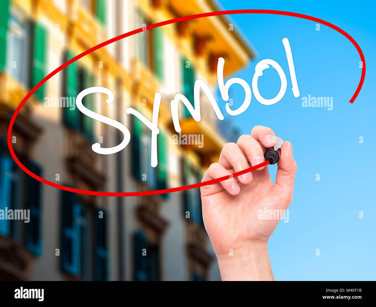 Man Hand writing Symbol with black marker on visual screen Stock Photo ...