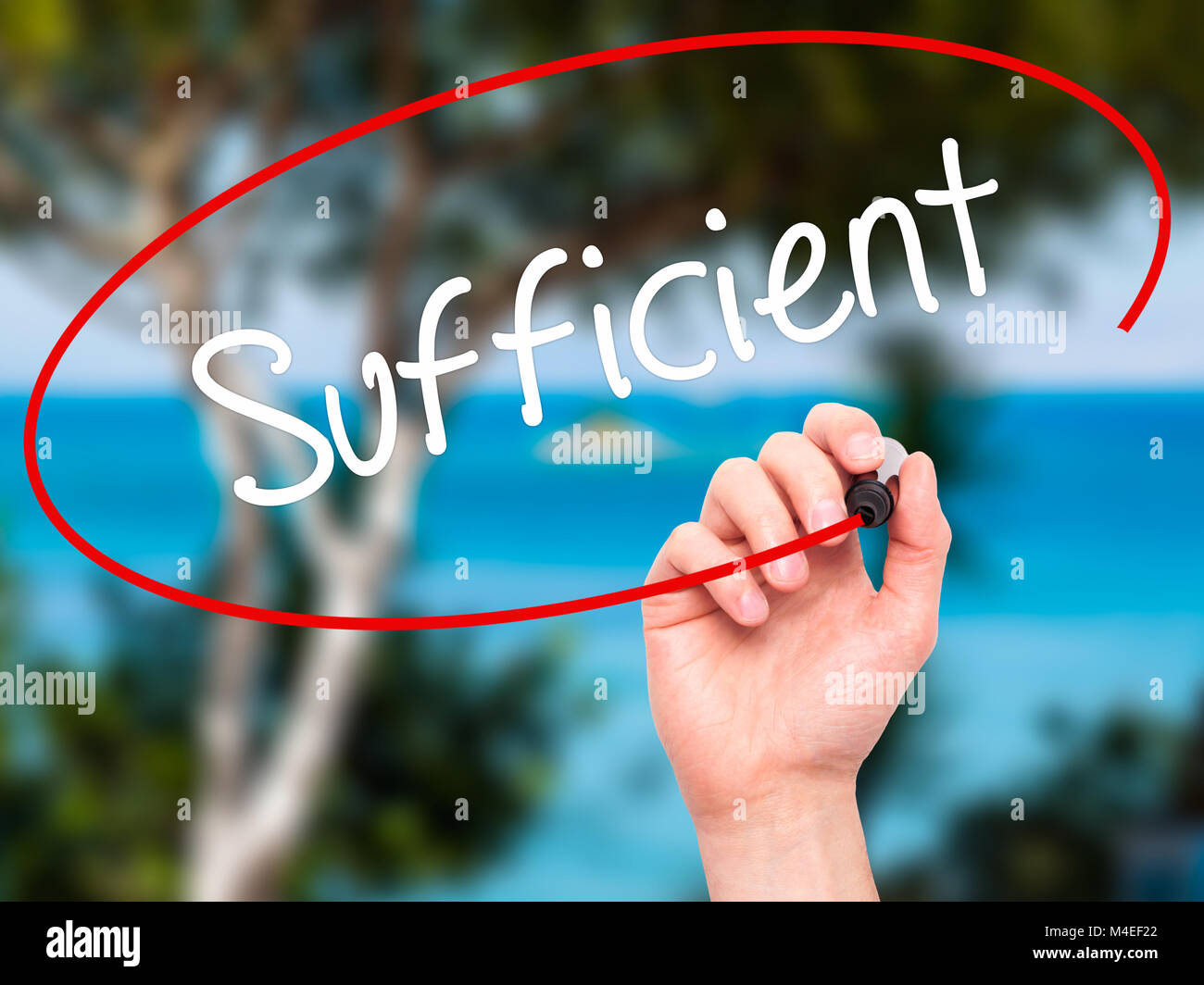 Man Hand writing Sufficient with black marker on visual screen Stock ...