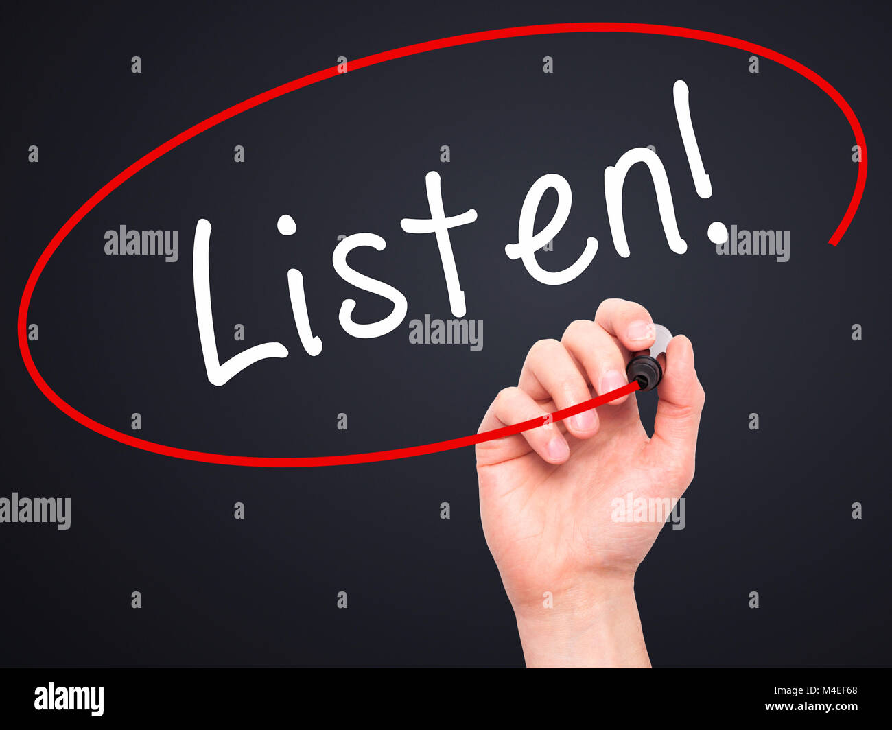 Man Hand writing Listen with black marker on visual screen Stock Photo ...