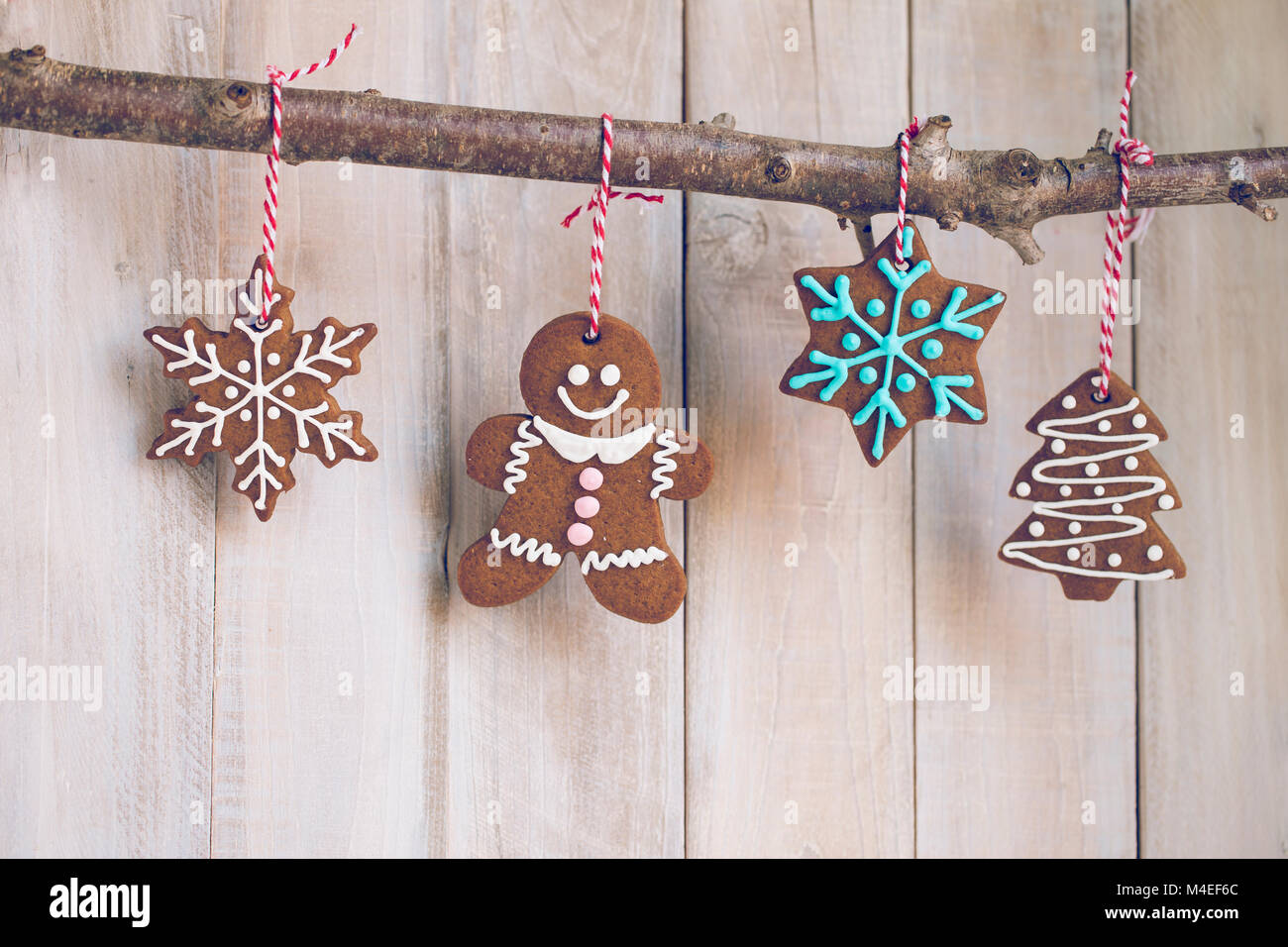 Gingerbread cookies hanging on a branch Stock Photo - Alamy