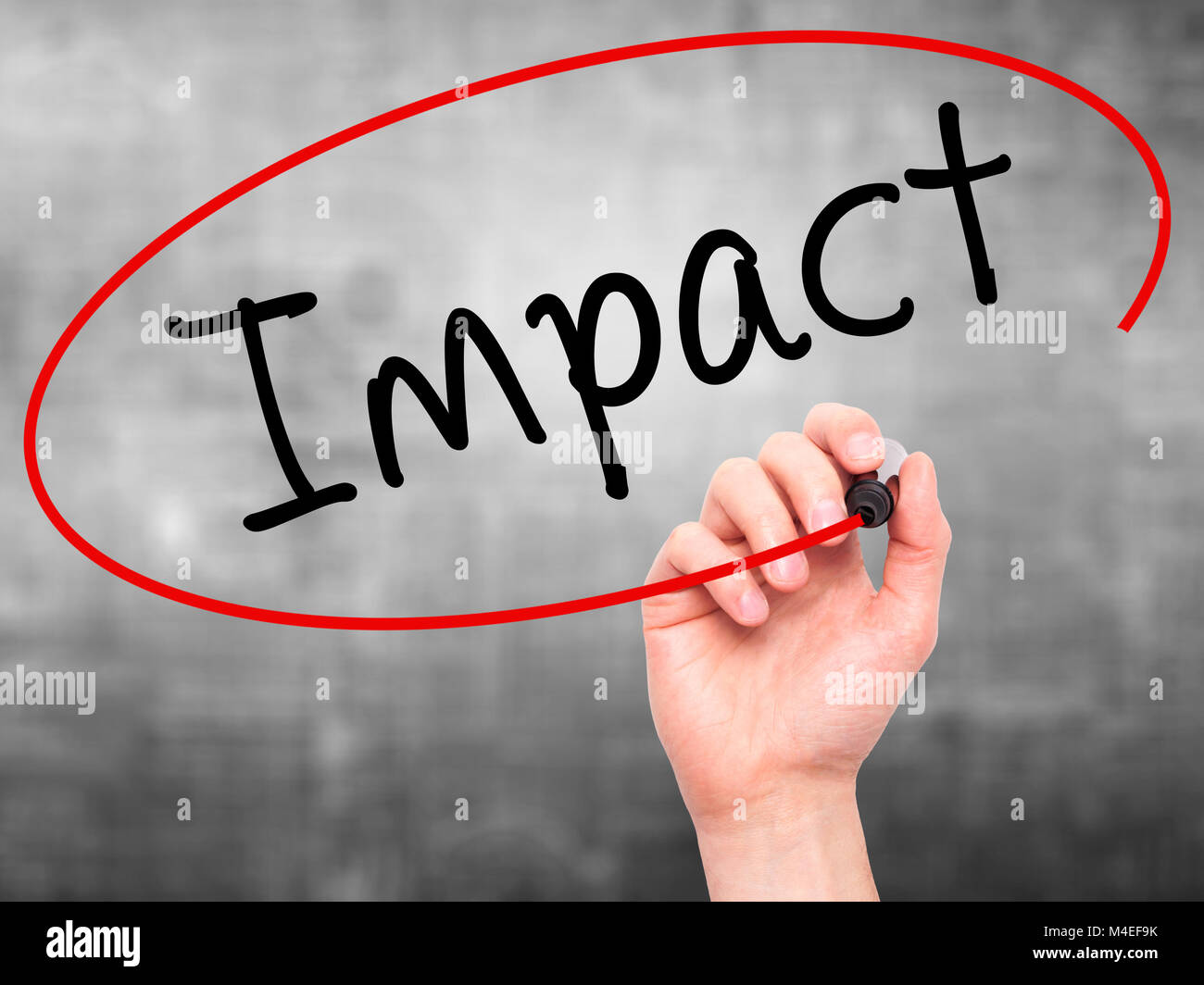 Man Hand writing Impact with marker on transparent wipe board Stock ...