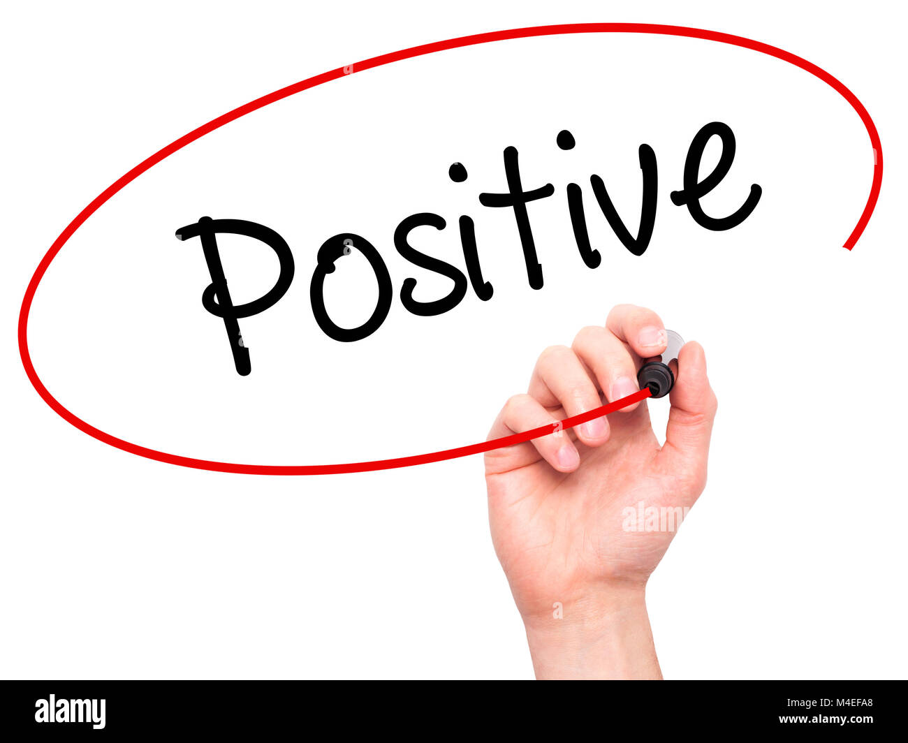 Man Hand writing Positive with black marker on visual screen Stock ...