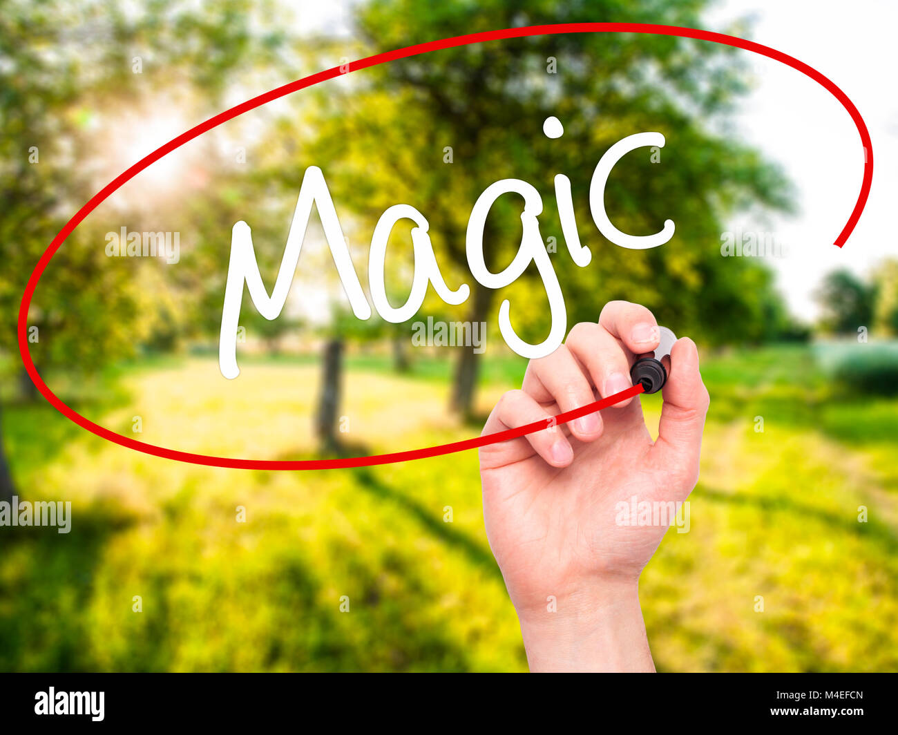 Man Hand writing Magic with black marker on visual screen Stock Photo ...